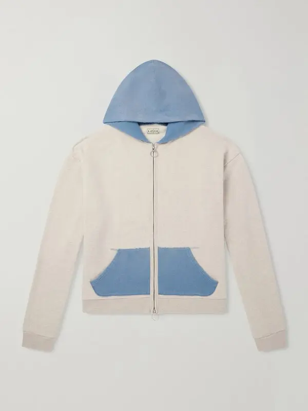 Kapital Colour-block Cotton-jersey Zip-up Hoodie - Neutrals