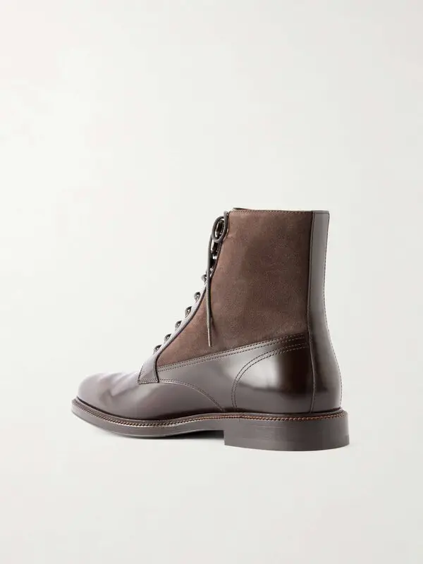 Brunello Cucinelli Suede-trimmed Leather Lace-up Derby Boots