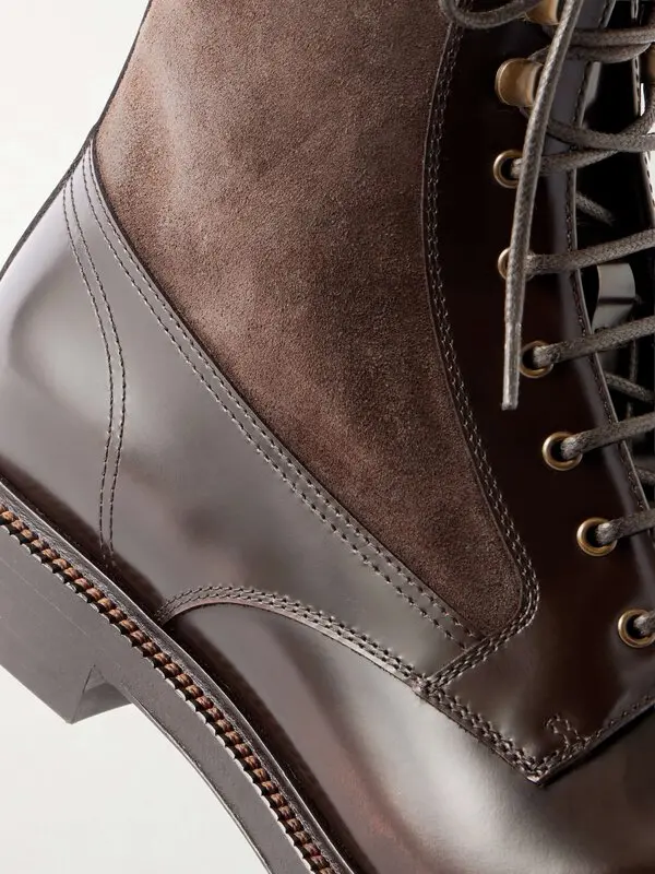 Brunello Cucinelli Suede-trimmed Leather Lace-up Derby Boots