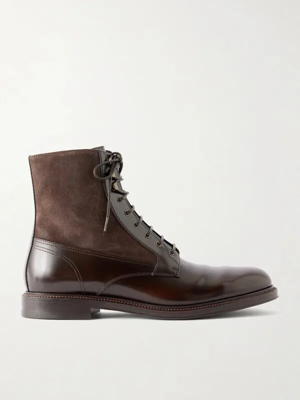 Brunello Cucinelli Derby Boots In Leather And Suede - Brown
