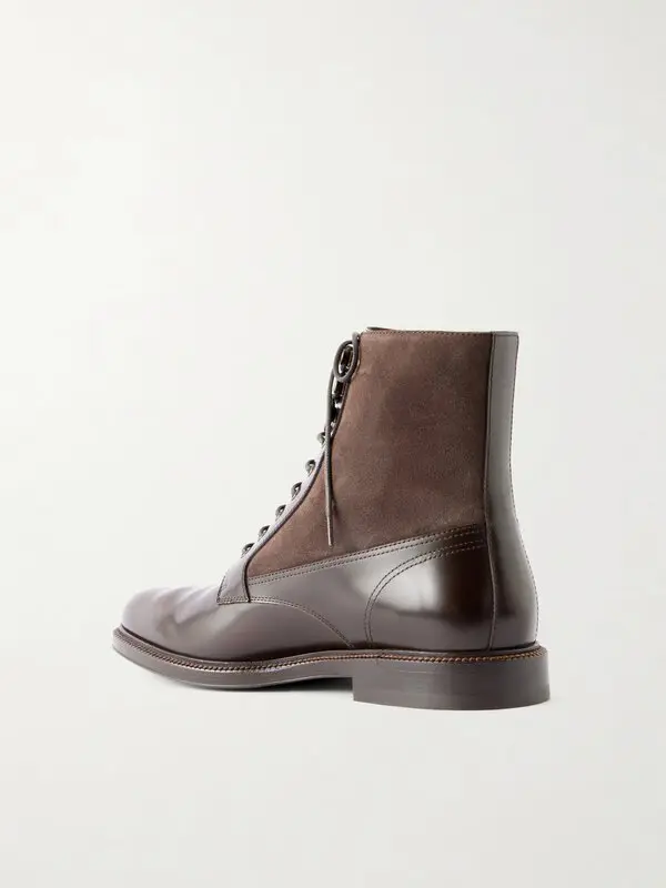 Brunello Cucinelli Suede-trimmed Leather Lace-up Derby Boots