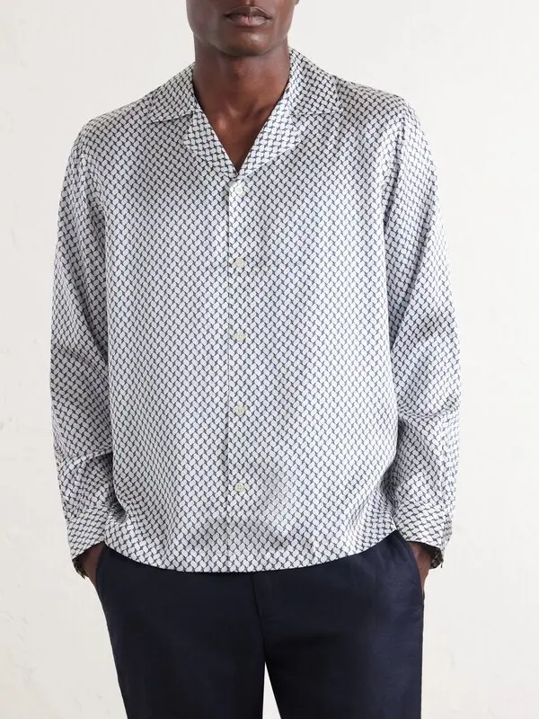 Frescobol Carioca Safra Camp-collar Printed Silk-satin Shirt