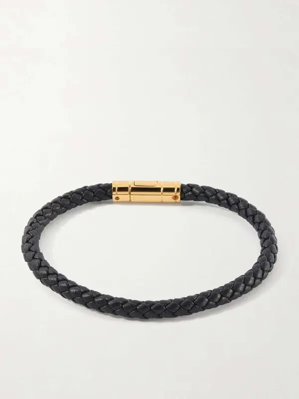 TOM FORD Gold-tone And Woven Leather Bracelet