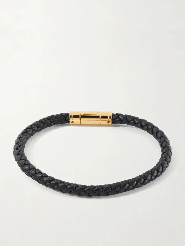TOM FORD Gold-tone And Braided Leather Bracelet - Black