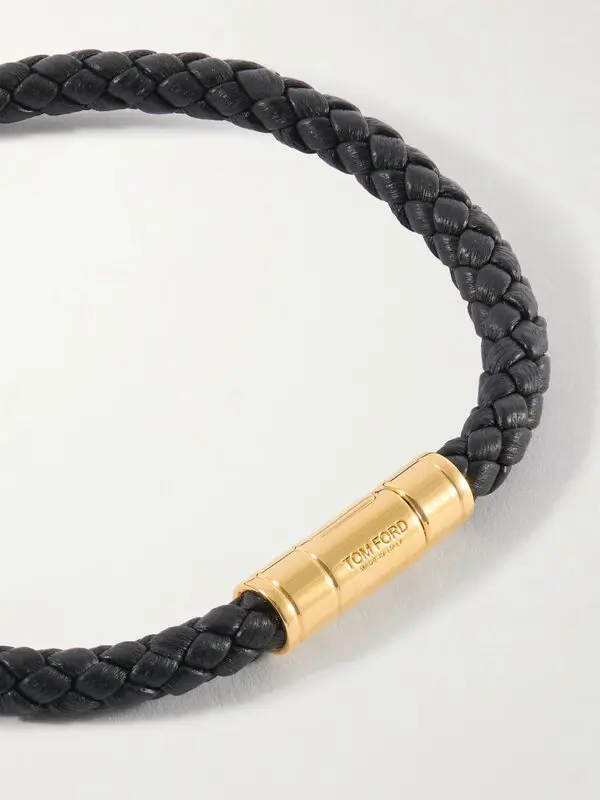 TOM FORD Gold-tone And Braided Leather Bracelet - Black