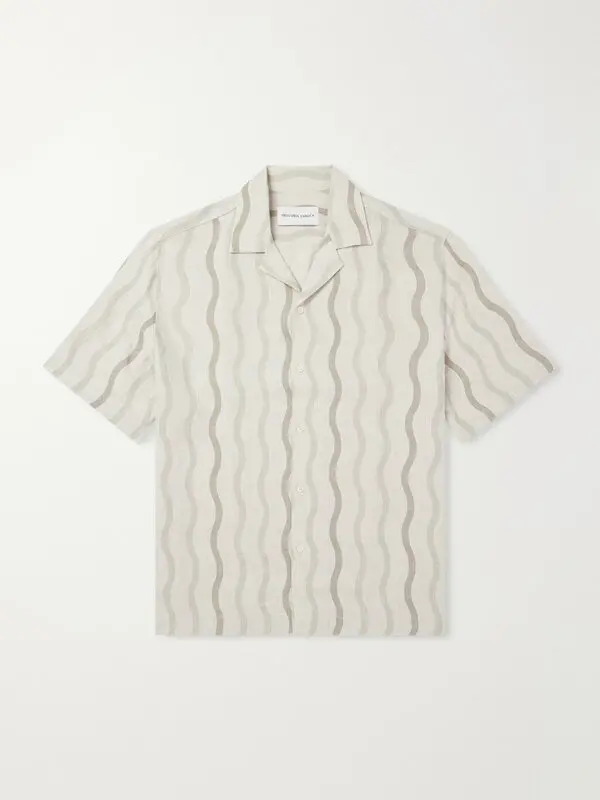 Frescobol Carioca Roberto Camp-collar Striped Linen Shirt - Green