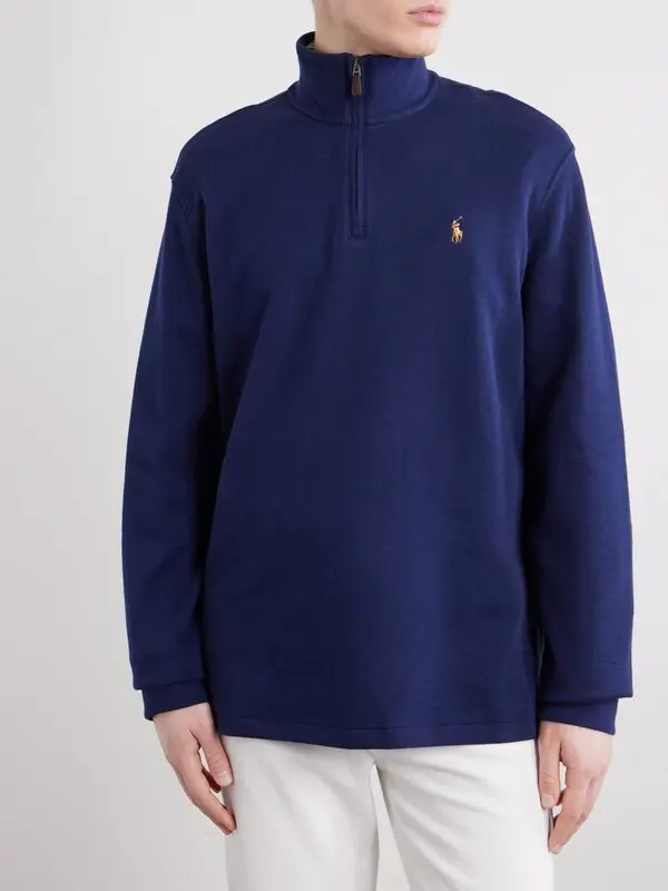 Polo Ralph Lauren Cotton Jersey Quarter Zip Sweater - Blue