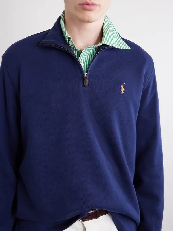 Polo Ralph Lauren Cotton Jersey Quarter Zip Sweater - Blue