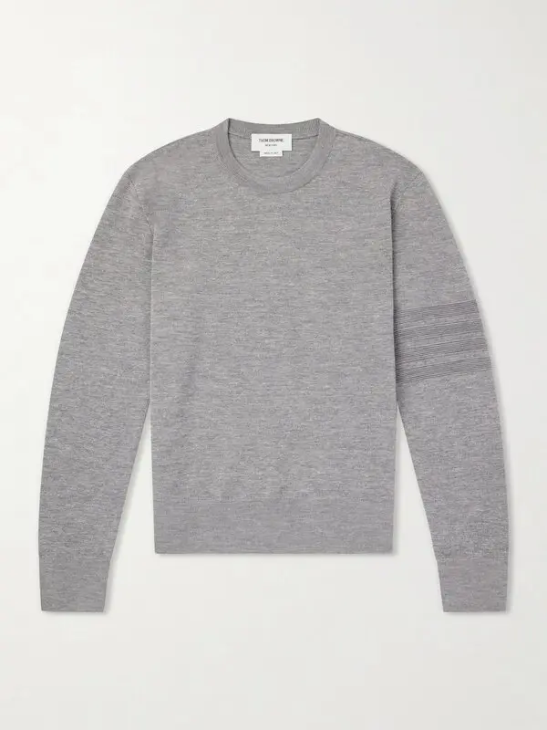 Thom Browne Milano Stitch Wool, Linen And Cotton-blend Sweater - Gray
