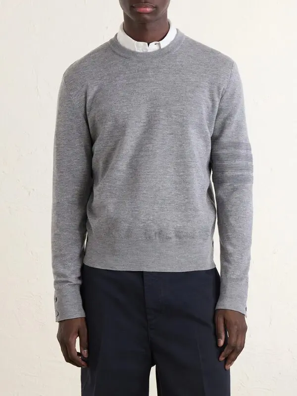 Thom Browne Milano Stitch Wool, Linen And Cotton-blend Crewneck Sweater