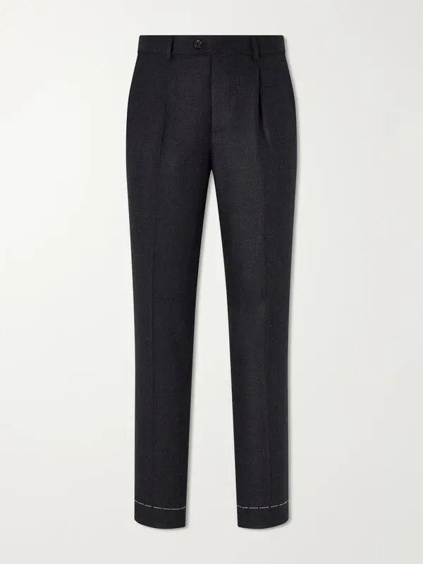 Brunello Cucinelli Straight-leg Pleated Virgin Wool Trousers - Blue