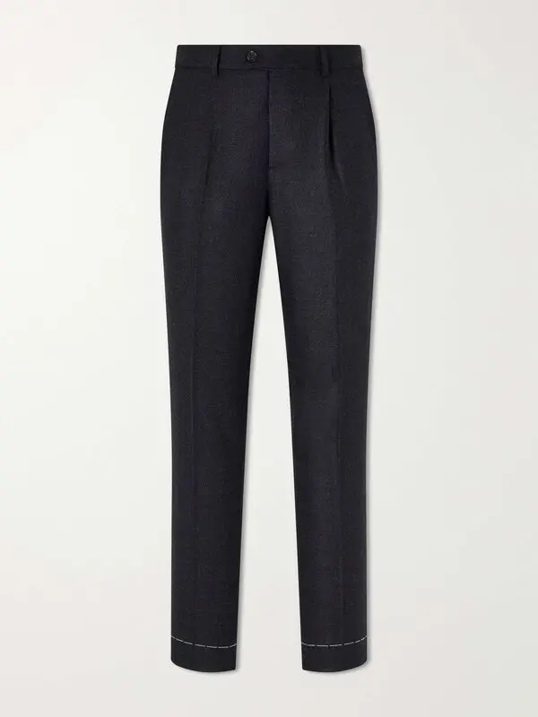 Brunello Cucinelli Straight-leg Pleated Virgin Wool Suit Trousers - Navy