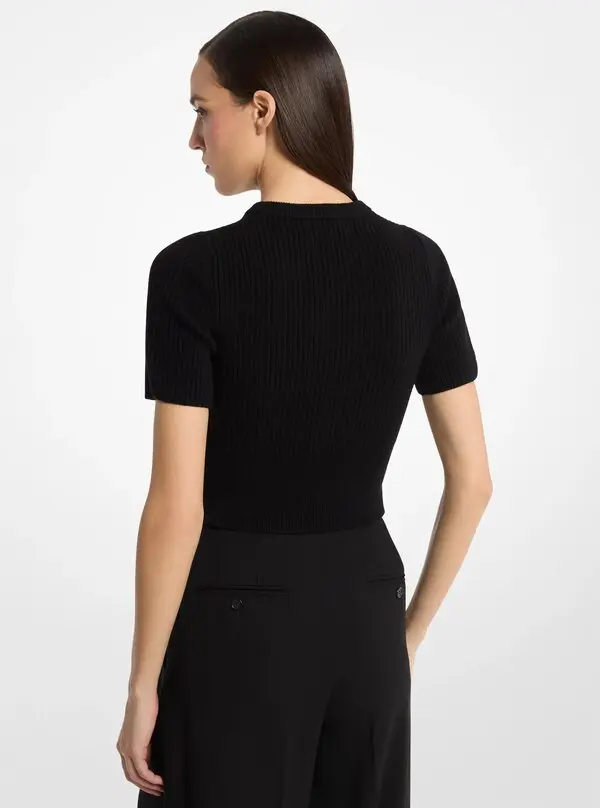 Michael Kors Ribbed Cashmere Three-quarter Sleeve Cropped Sweater