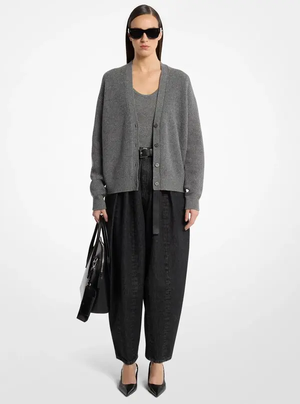 Michael Kors Ribbed Cashmere Cardigan - Grey