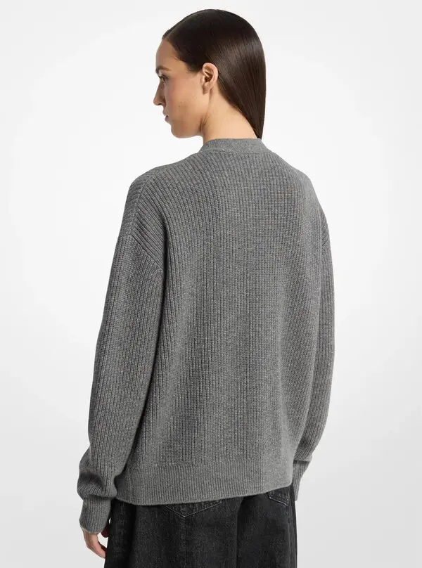 Michael Kors Ribbed Cashmere Cardigan - Grey