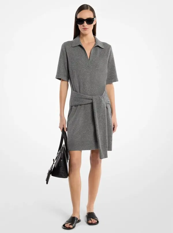 Michael Kors Cashmere Polo Dress With Tie Detail - Grey