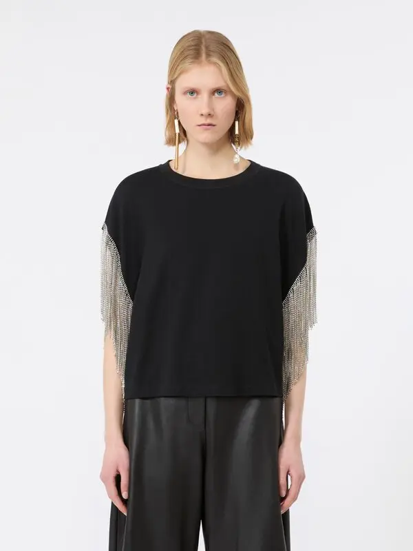 Max Mara Rhinestone Fringe-adorned Cotton Boxy T-shirt