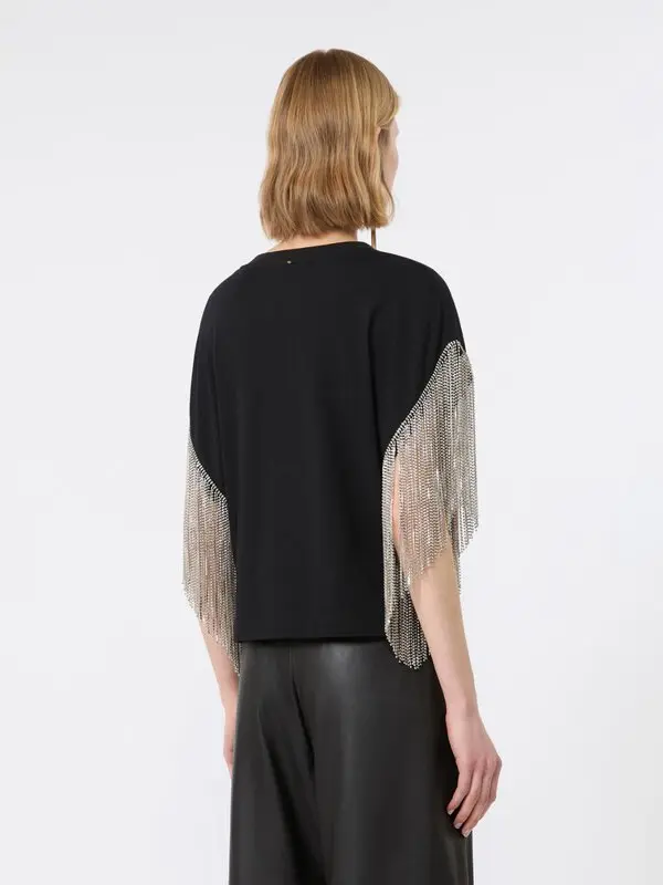 Max Mara Rhinestone Fringe-adorned Cotton Boxy T-shirt