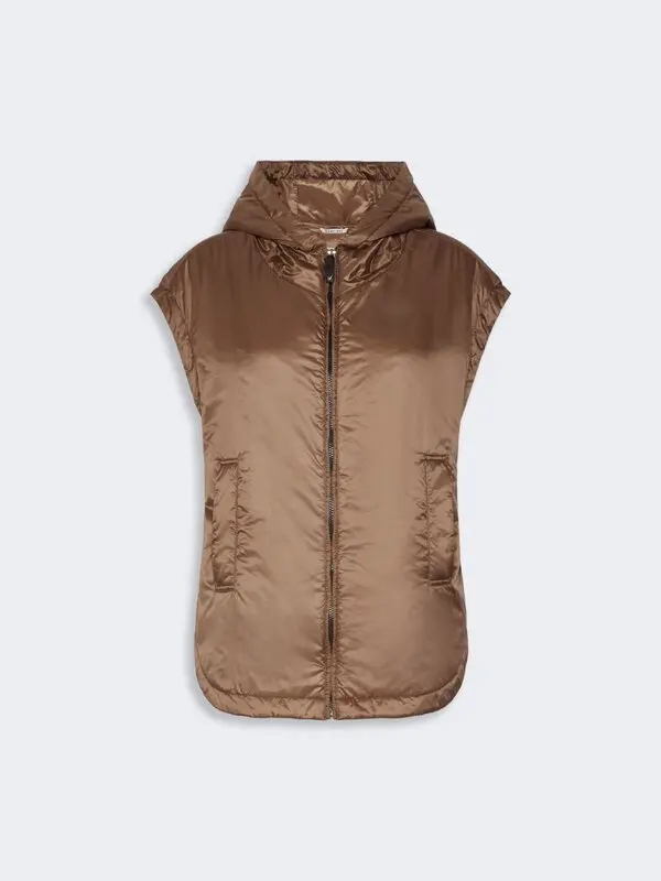 Max Mara Padded Hooded Gilet In Water-repellent Canvas - Mud