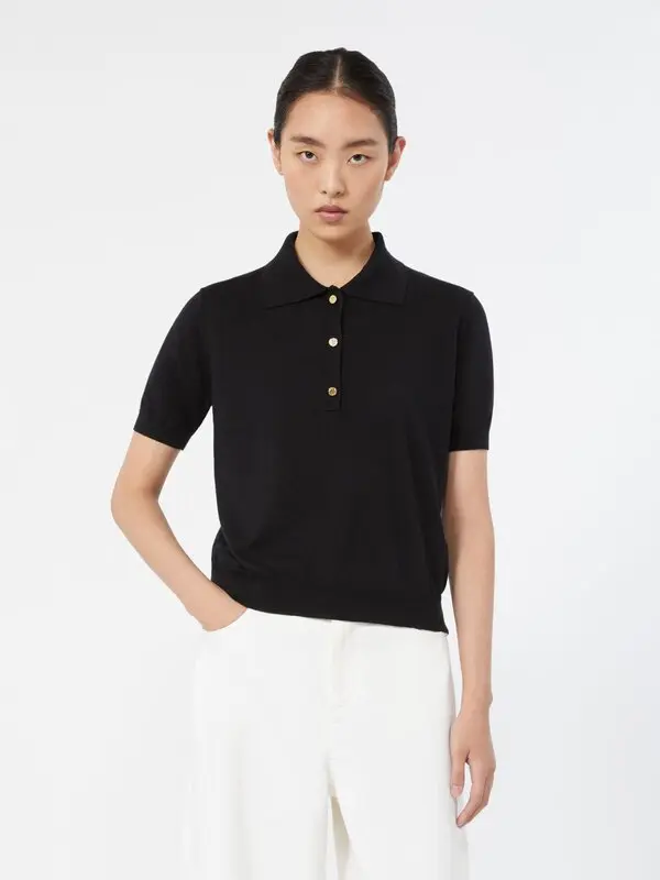 Max Mara Polo Shirt In Cotton, Silk, And Cashmere Yarn - Black