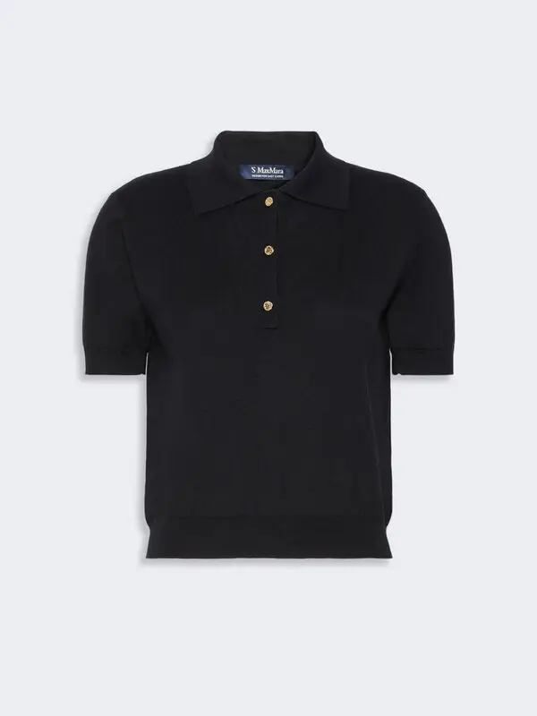 Max Mara Polo Shirt In Cotton, Silk, And Cashmere Yarn - Black