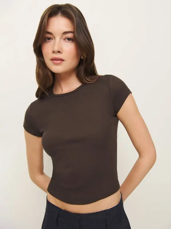 REFORMATION Muse Ribbed Cropped T-shirt - Brown