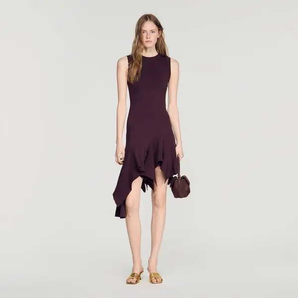 Sandro Asymmetrical Knit Dress - Brown