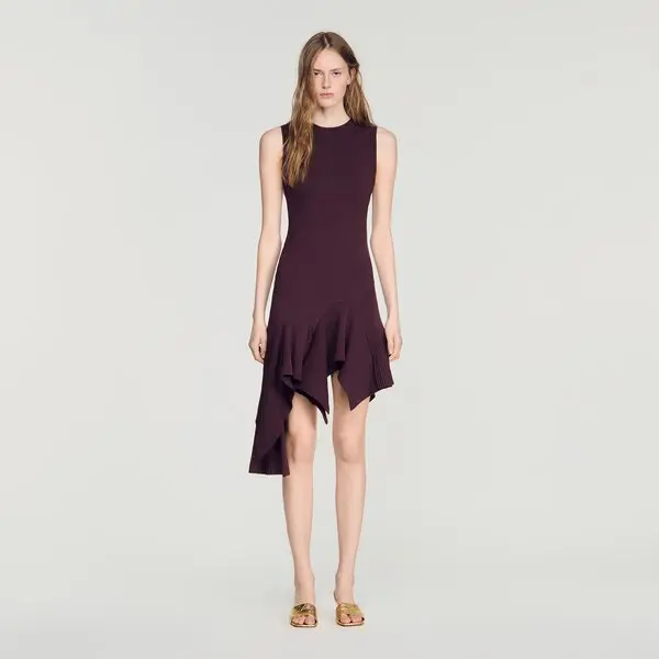 Sandro Asymmetrical Knit Dress - Brown