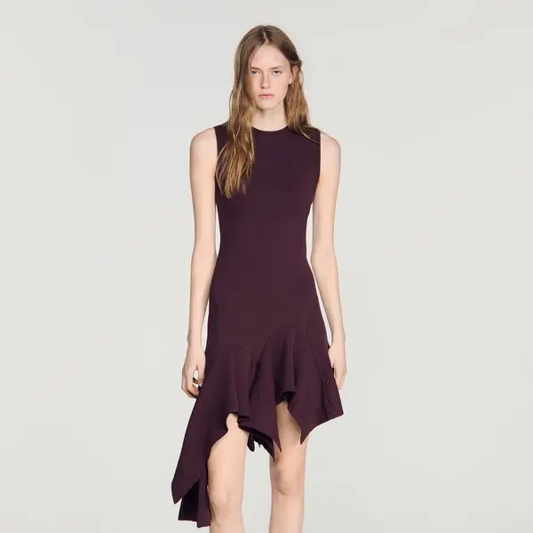 Sandro Asymmetrical Knit Dress - Brown