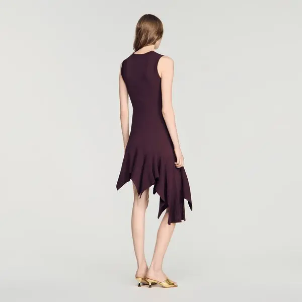 Sandro Asymmetrical Knit Dress - Brown
