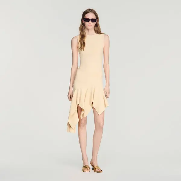 Sandro Asymmetric Knit Dress - Vanilla