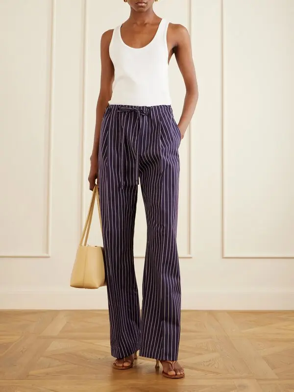 Another Tomorrow Striped Cotton-poplin Drawstring Straight-leg Pants