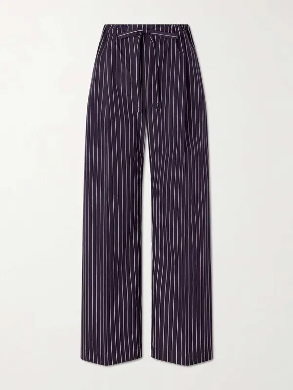 Another Tomorrow Striped Cotton-poplin Straight-leg Drawstring Pants