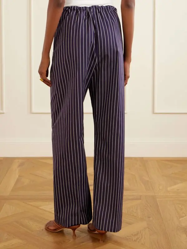Another Tomorrow Striped Cotton-poplin Straight-leg Drawstring Pants