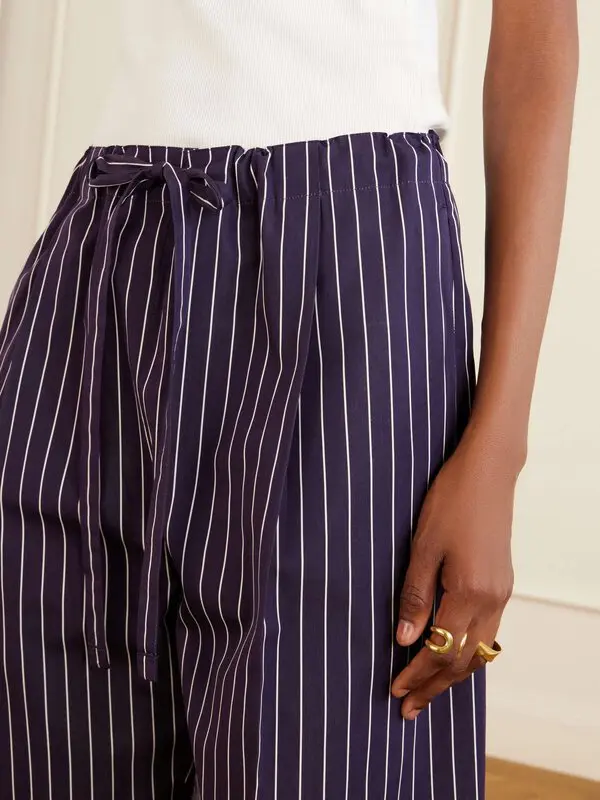 Another Tomorrow Striped Cotton-poplin Straight-leg Drawstring Pants