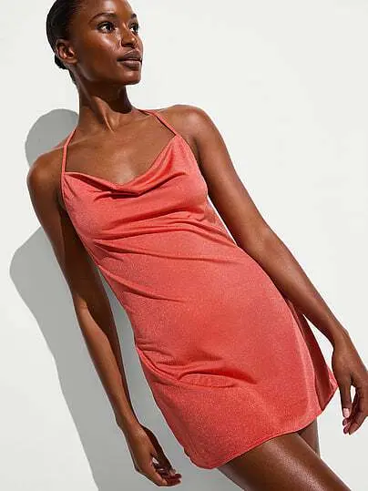 Victoria's Secret Swim Beachwear Shimmer Cowl-neck Mini Dress - Gold