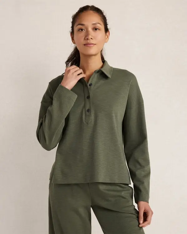 HAVEN WELL WITHIN Organic Cotton Slub Interlock Polo - Deep Willow
