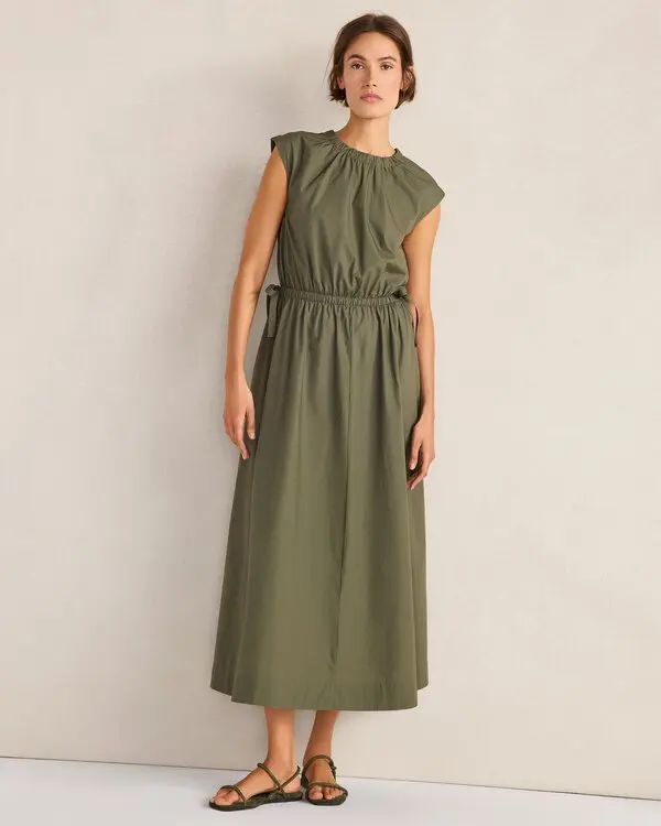HAVEN WELL WITHIN Organic Cotton Poplin Side-tie Maxi Dress - Deep Willow