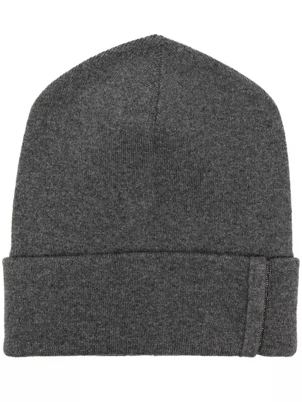 Brunello Cucinelli Ribbed Cashmere Beanie With Bead Detailing - Grey