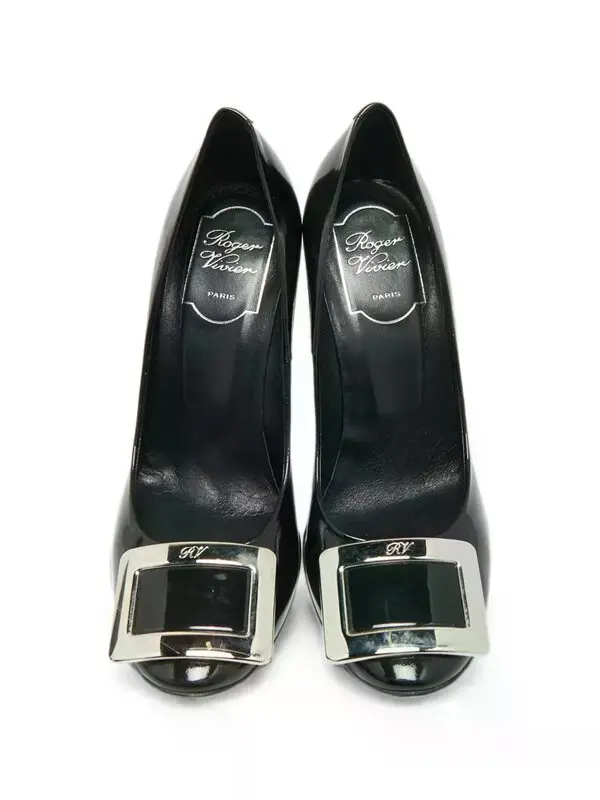 ROGER VIVIER Trompette Patent Leather Pumps With Silver-tone Logo Buckle