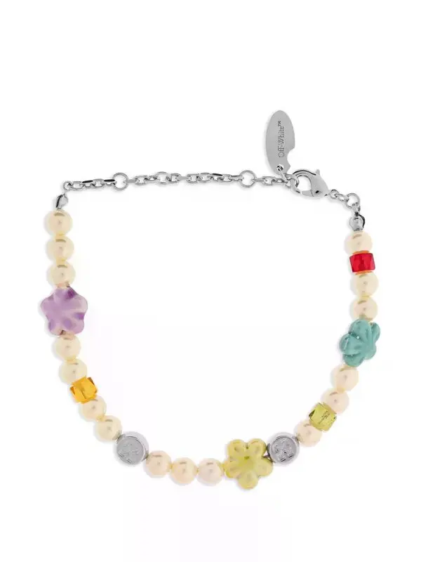 Off-White Floral Charm Bracelet - Silver