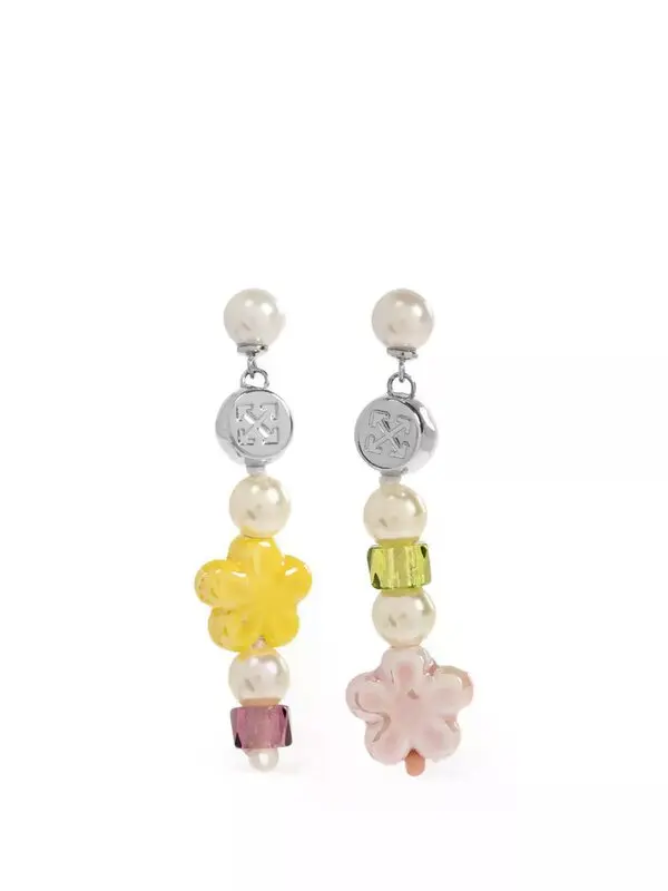 Off-White Arrows-motif Floral-beaded Earrings - Silver