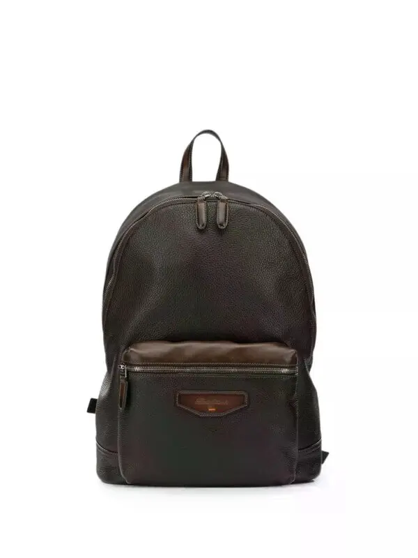 Santoni Pebbled Leather Backpack - Brown