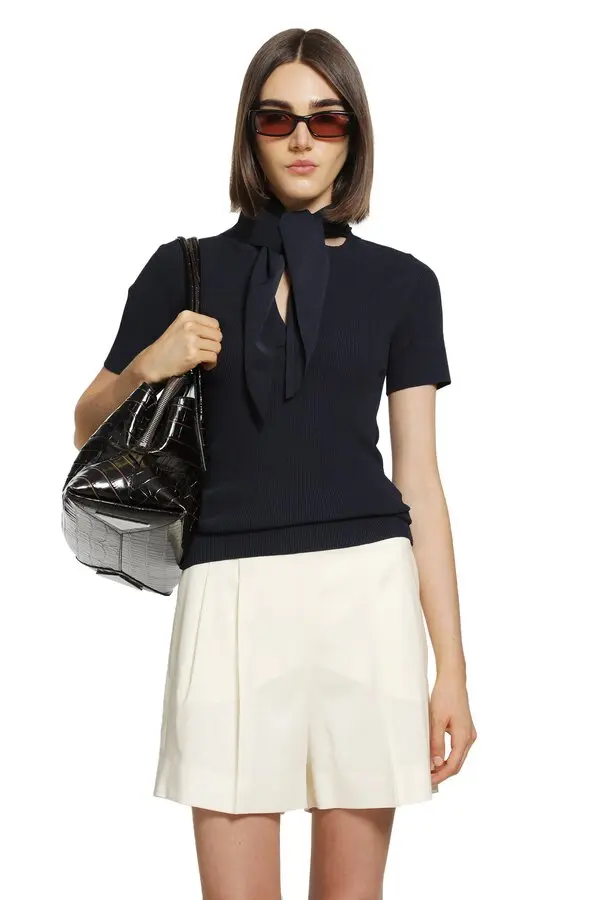 Max Mara Tie-detailed Ribbed-knit T-shirt