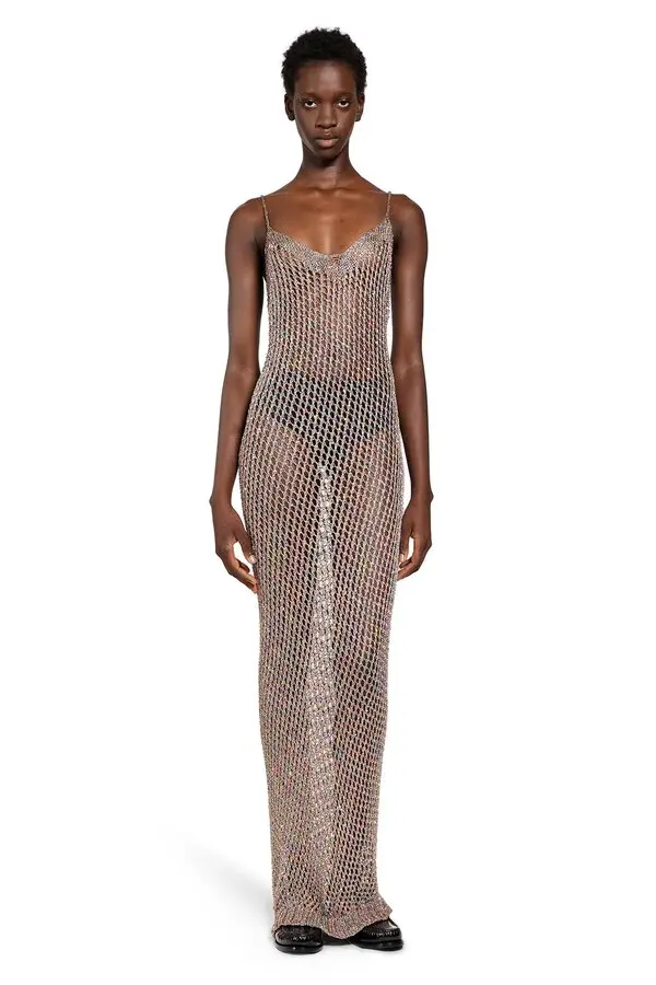 LANEUS Openwork Crochet Maxi Slip Dress - Multicolor