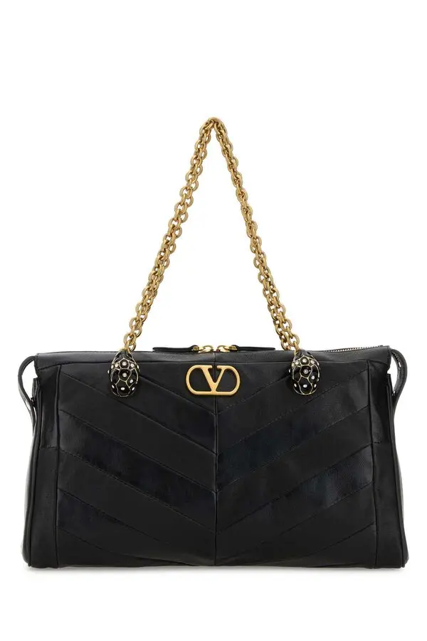 Valentino Garavani Leather Panthea Shopping Bag - Black
