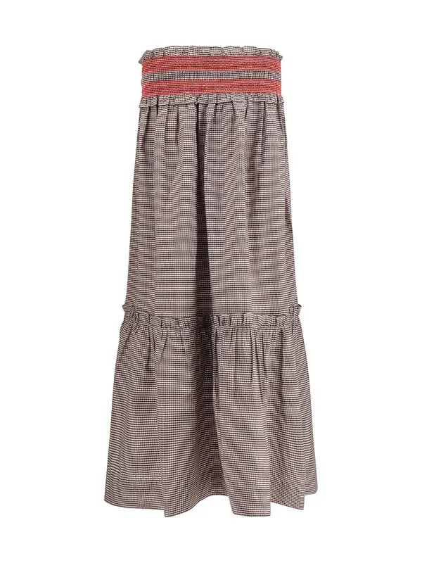 GANNI Checked Cotton Gathered Waist Skirt - Brown