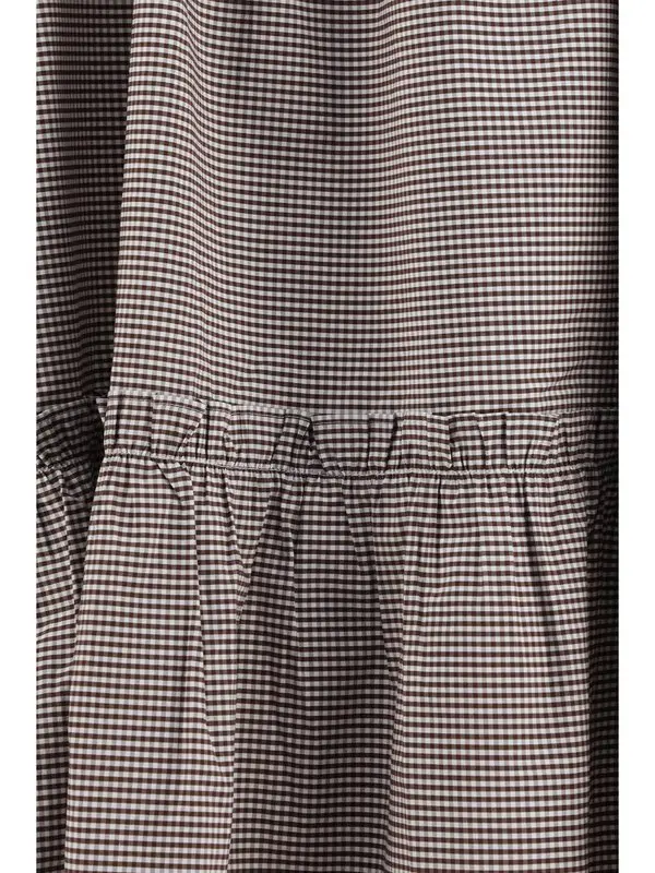 GANNI Checked Cotton Gathered Waist Skirt - Brown