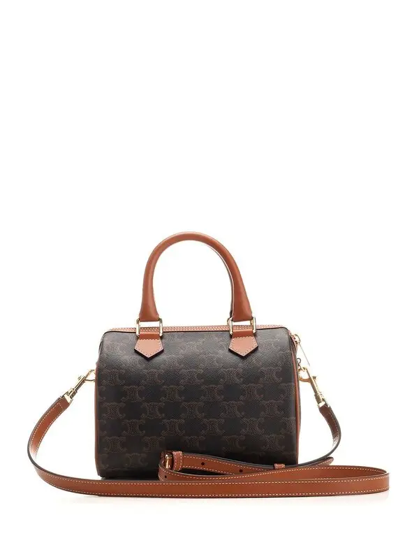 Celine Small Boston Bag In Triomphe Canvas And Calfskin