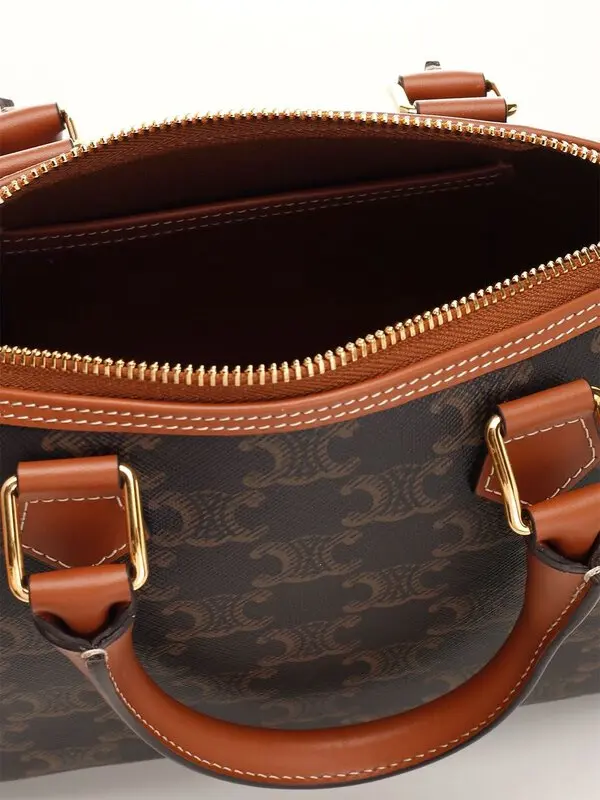Celine Small Boston Bag In Triomphe Canvas And Calfskin